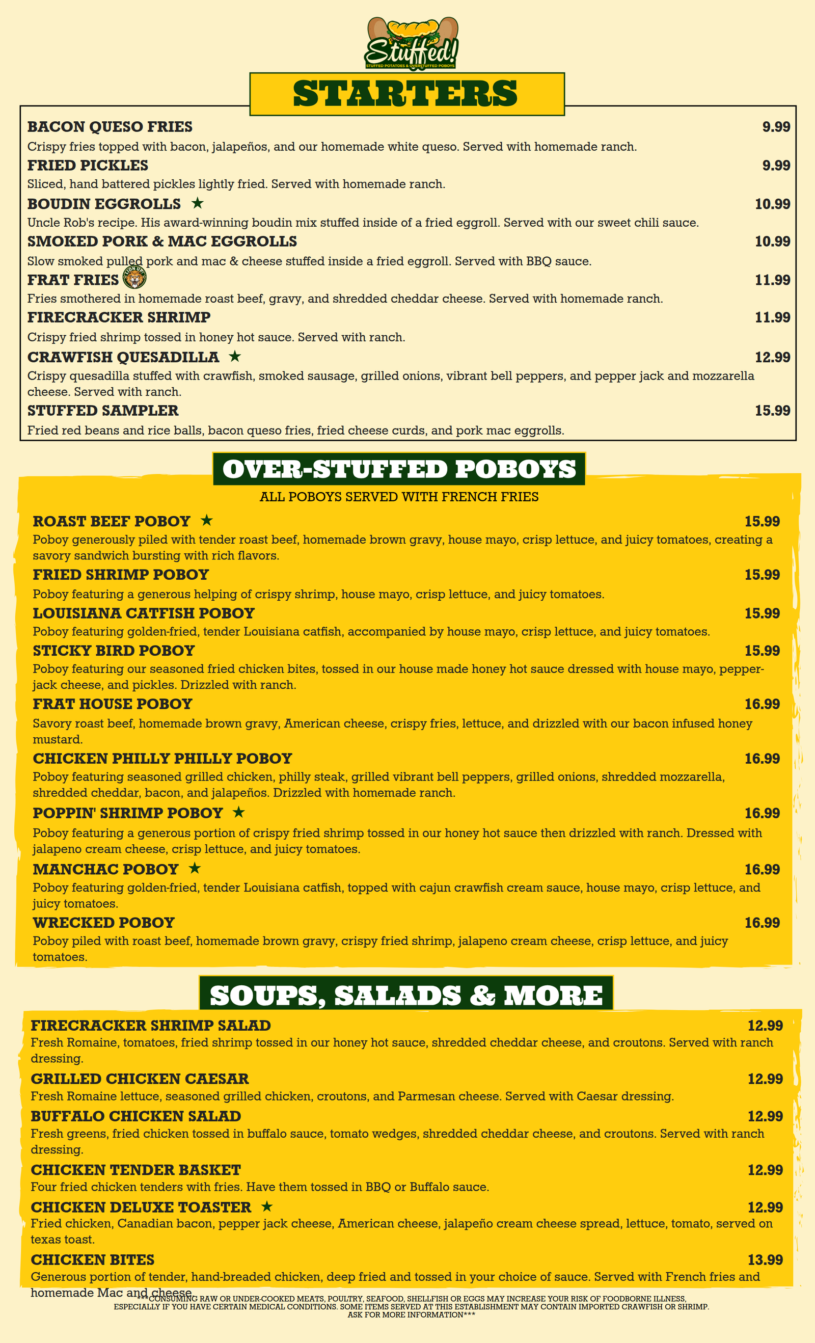 Menu – Stuffed Potatoes & Poboys