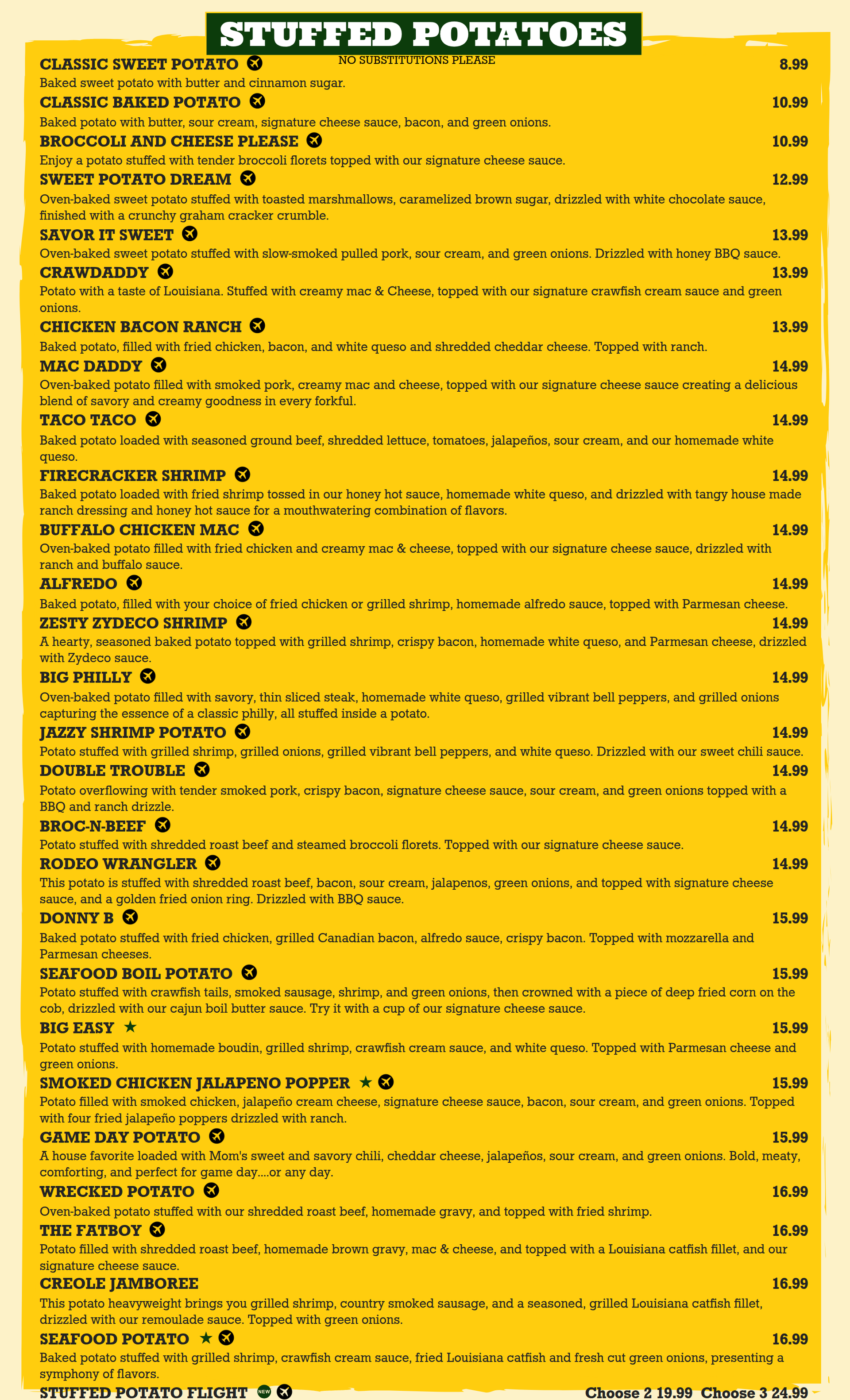 Menu – Stuffed Potatoes & Poboys